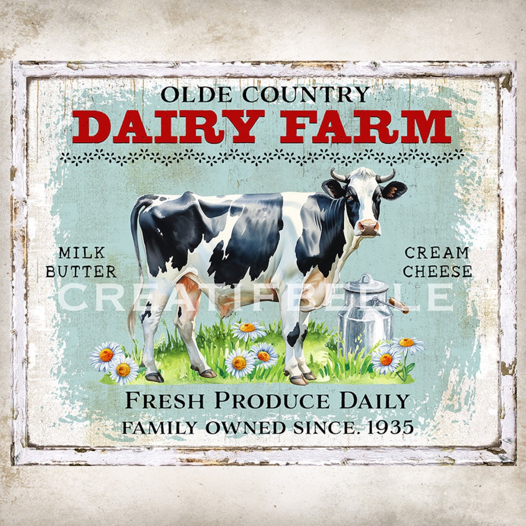 Vintage Dairy Farm Cow Country Farmhouse Kitchen DIY Wall Sign Farm ...
