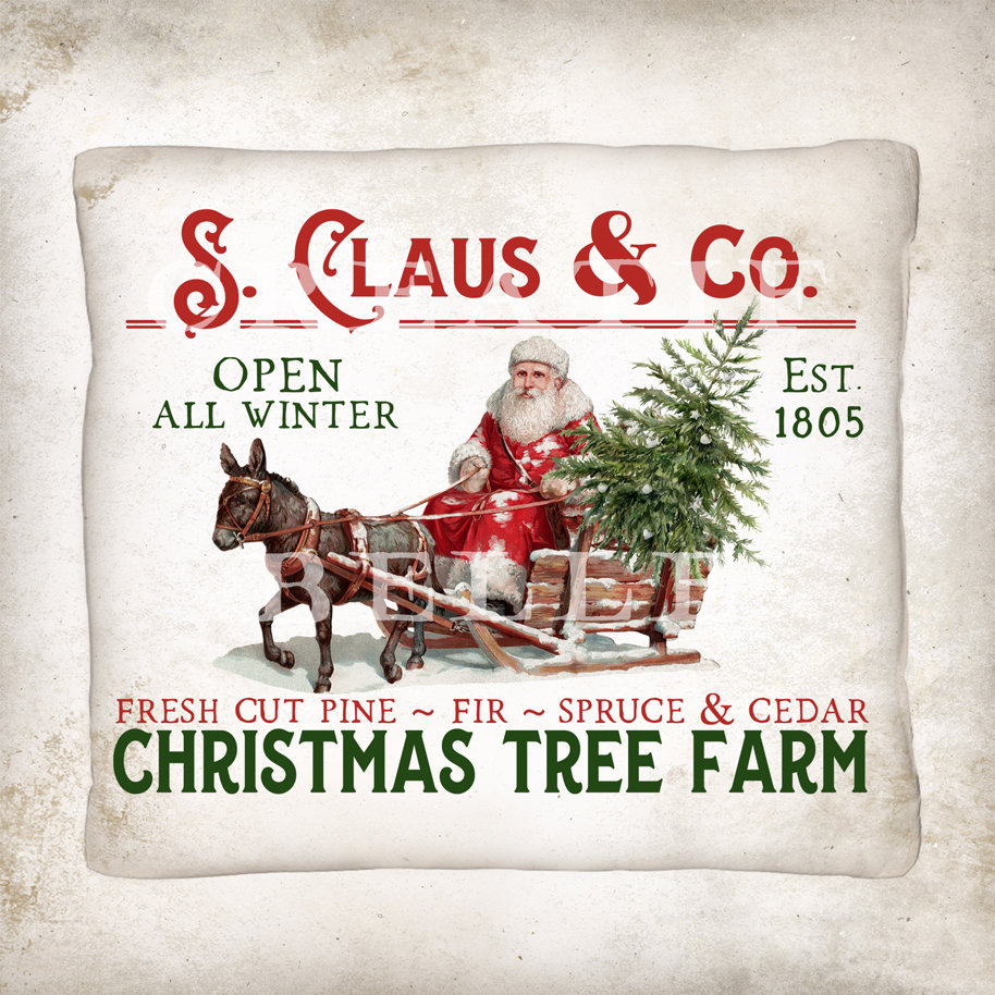 8.5x11 Inch Plus 4 Inch Square Vintage Santa Christmas Tree Farm Sign ...