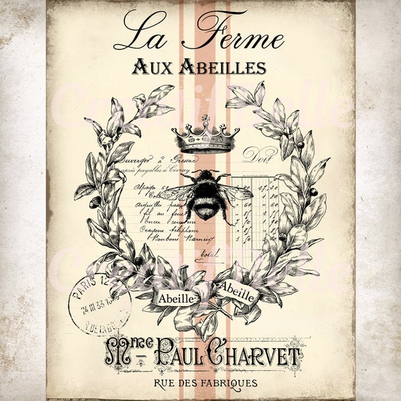 Vintage Rustic French Style Bee French Wreath Sign Grain | Etsy UK