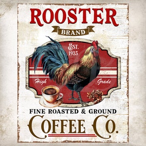 Vintage Rustic Rooster Coffee DIY Sign Farmhouse Kitchen Wall Art ...