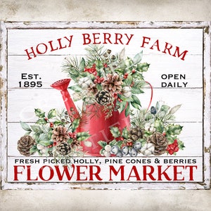 Christmas Floral Flower Market Holly Berries Pine Cones Farmhouse ...