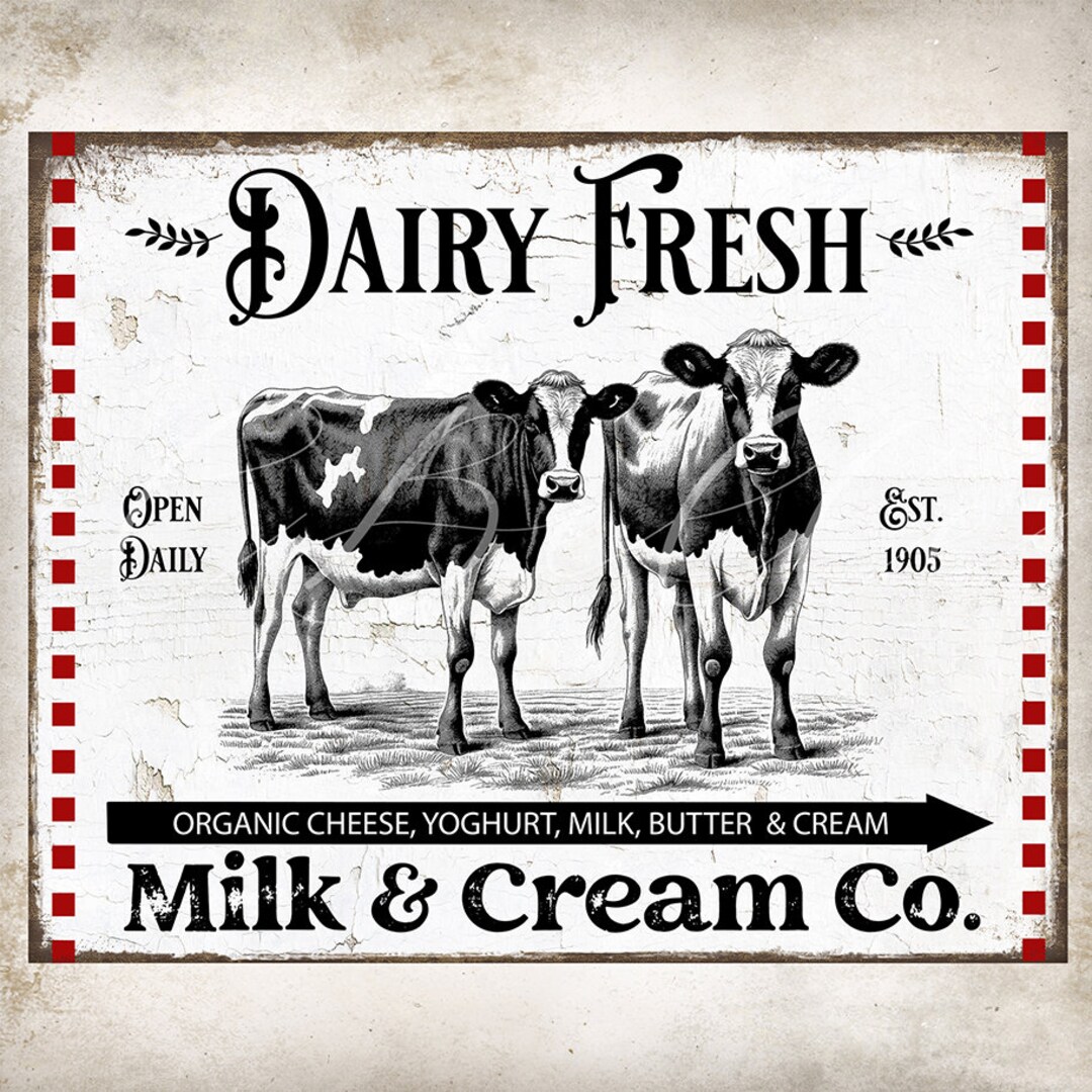 Vintage Dairy Cow Milk & Cream Rustic Farmhouse Kitchen DIY Sign Tier ...