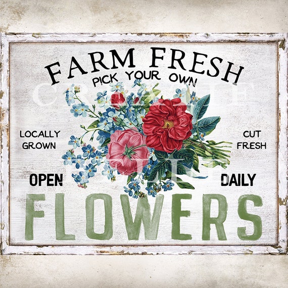 Farm Fresh Flower Sign Farmhouse Floral Wall Art Wreath - Etsy