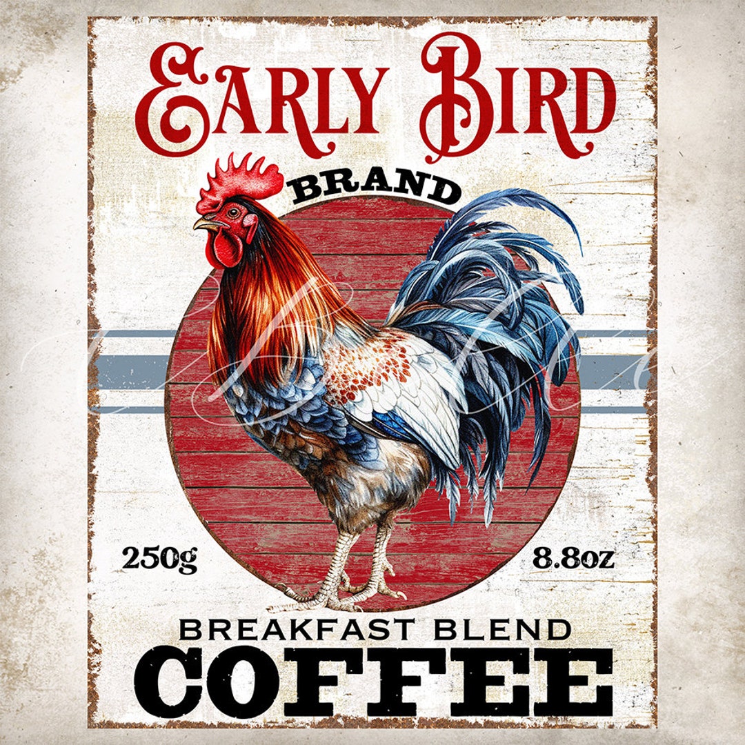 Vintage Rooster Coffee, Farmhouse DIY Coffee Sign, Coffee Label, Can ...