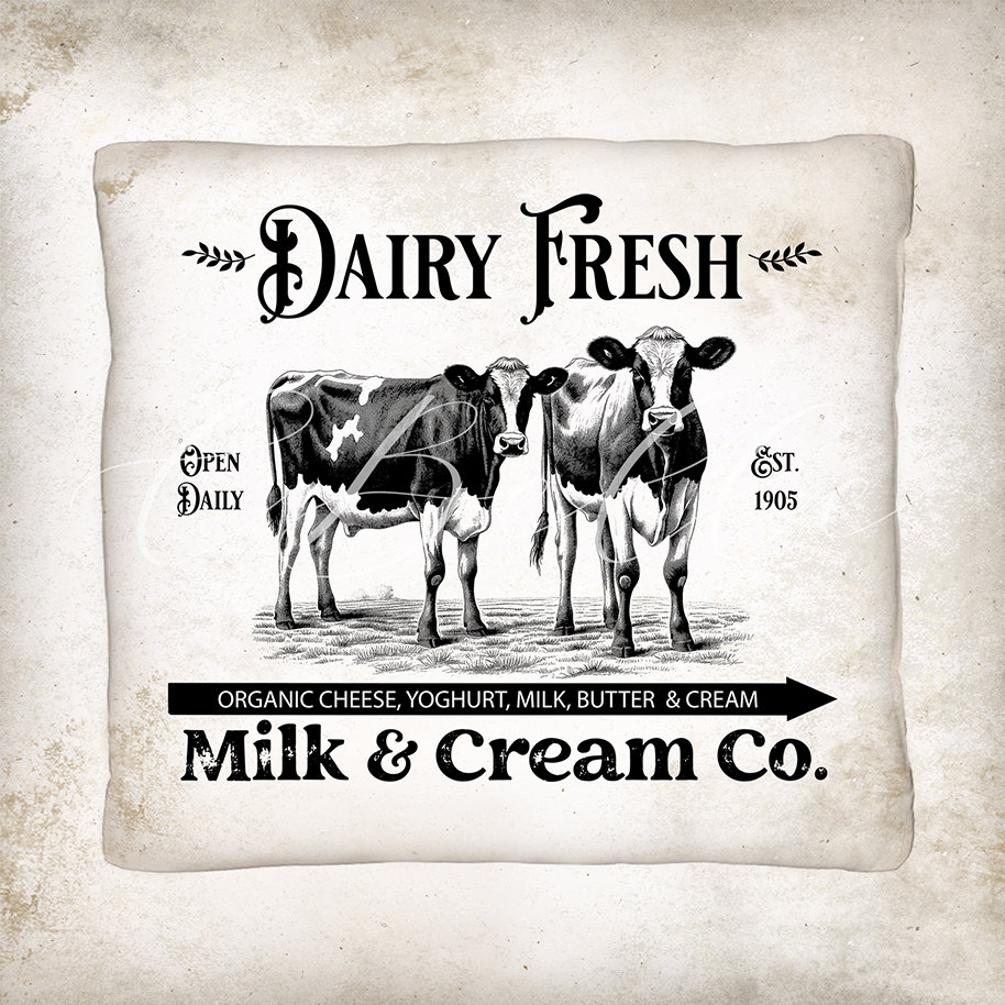 Vintage Dairy Cow Milk & Cream Rustic Farmhouse Kitchen DIY Sign Tier ...