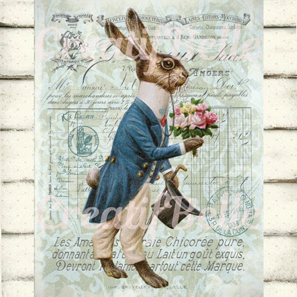 French Rabbit Printable - Etsy