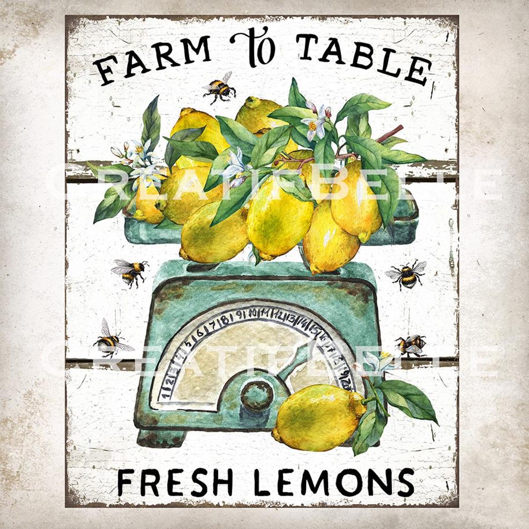 Vintage Lemon Scale Rustic Country Farmhouse Kitchen DIY Sign Summer ...