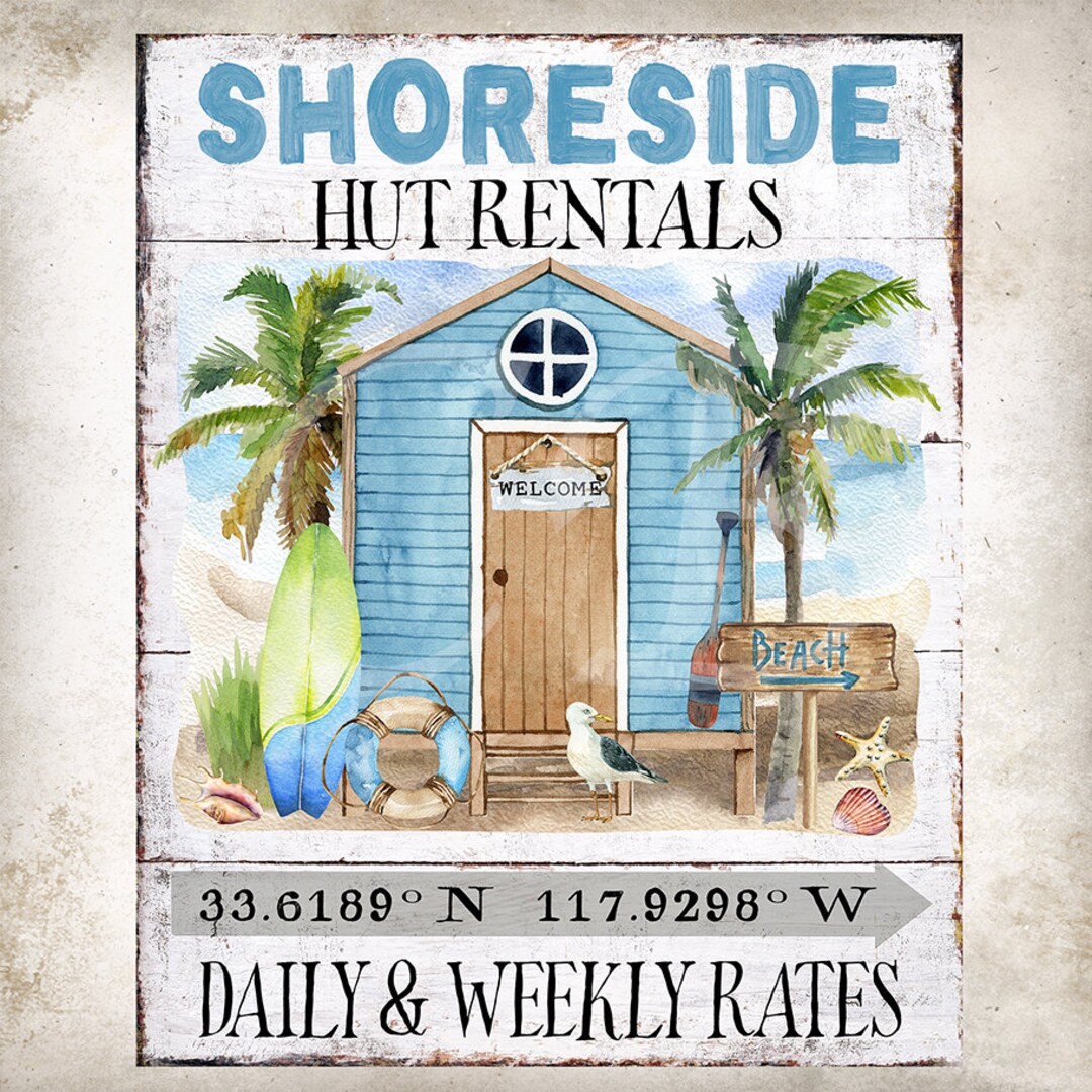 Tropical Beach Hut Cabana DIY Sign Coastal Farmhouse Wall Decor ...