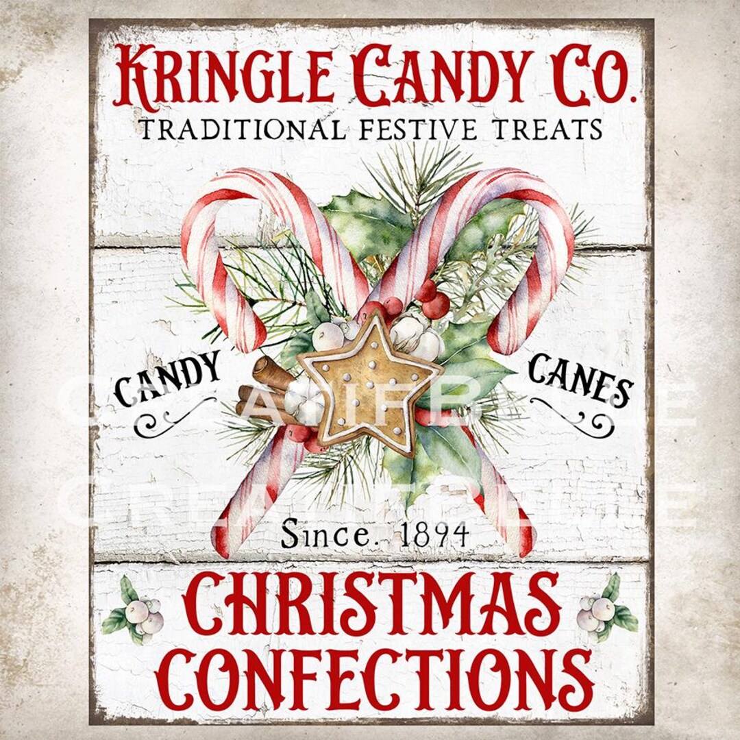 Kringle Candy Co. Confections Farmhouse Christmas Home Decor DIY Sign ...
