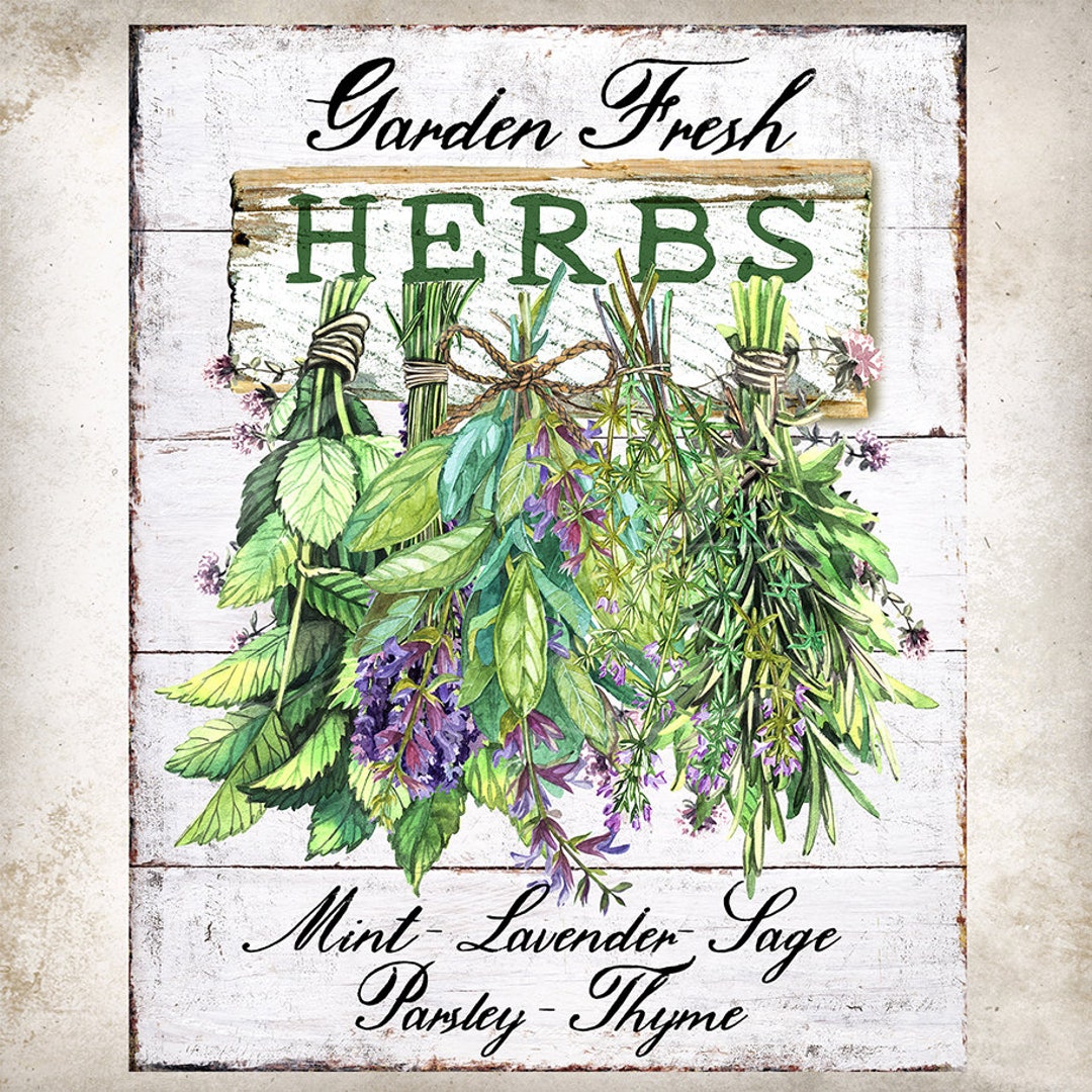 Garden Fresh Herbs Farmhouse DIY Sign Mint Rosemary Sage Lavender Thyme Parsley Tier Tray Decor ...