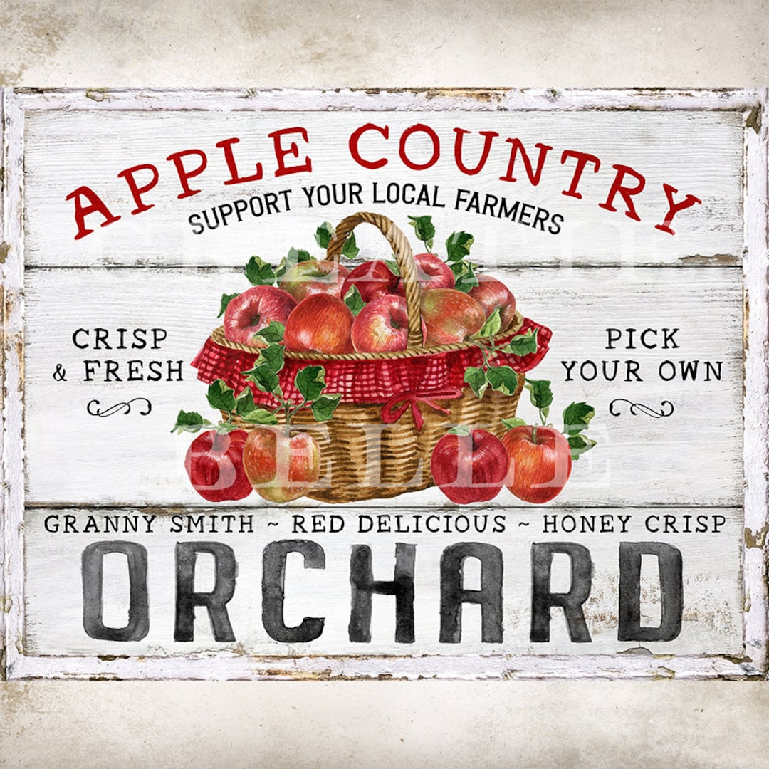 Modern Farmhouse Apple Orchard Sign Country Style Apple Graphic Kitchen ...