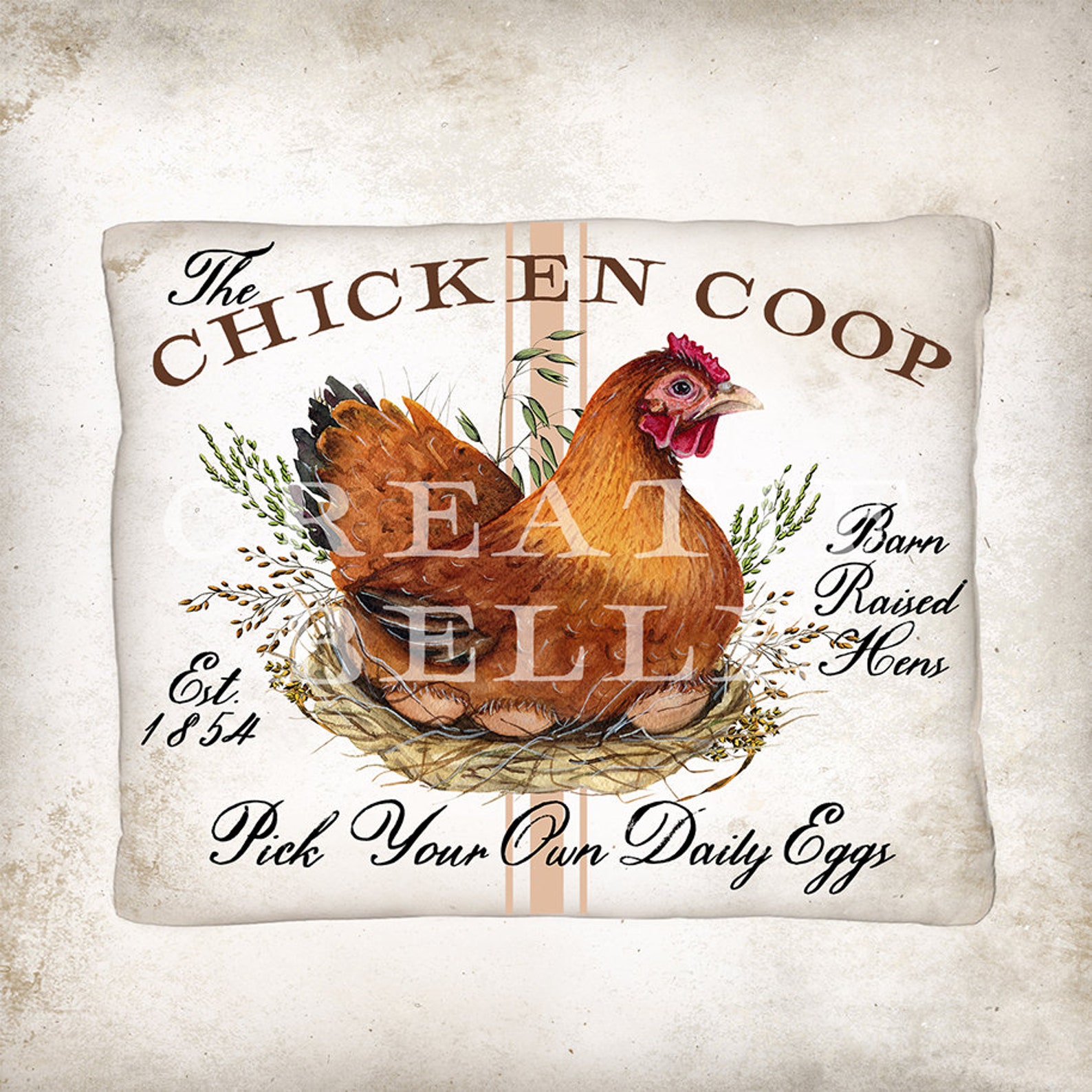 Chicken Coop, Farm Style Chicken & Eggs, Grain Sack, Farmhouse Poultry ...