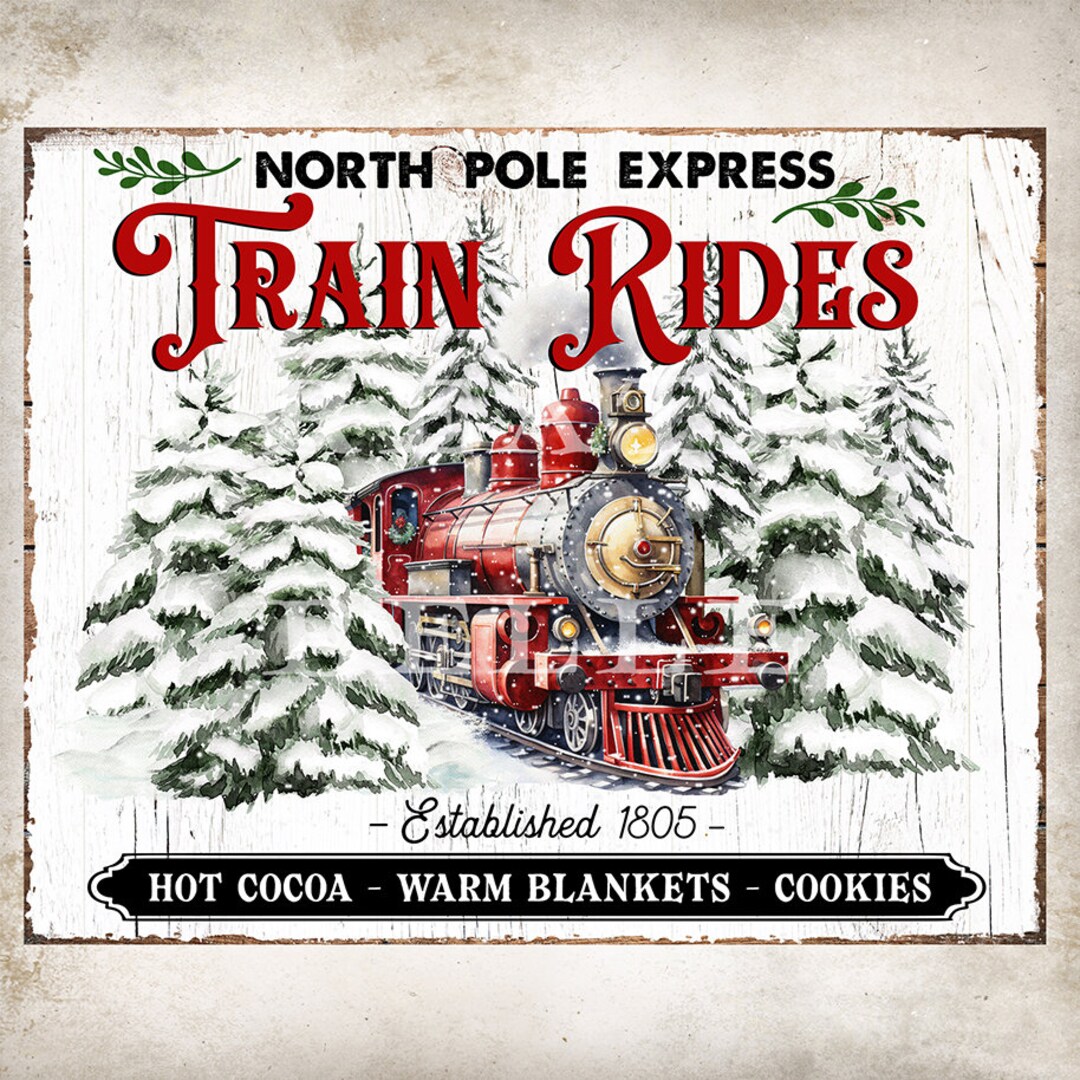 North Pole Express Train Rides Farmhouse Christmas Home Decor DIY Sign ...