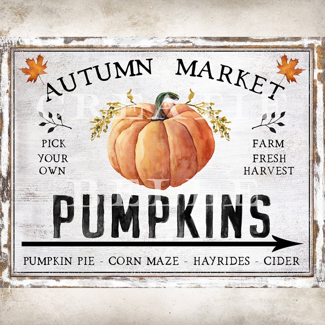 Autumn Market Pumpkin Sign, Farmhouse Fall Pumpkin Wall Art Sign, DIY ...