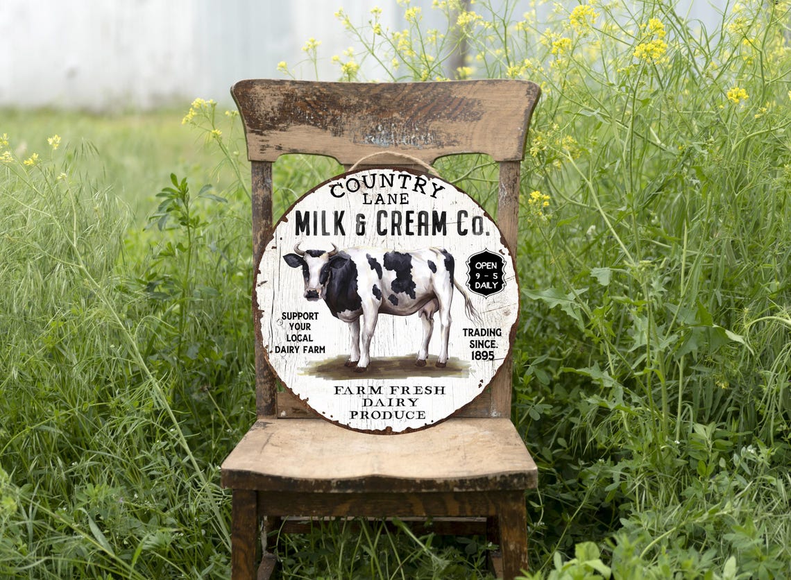 8 " Vintage Milk & Cream Co Dairy Cow Farmhouse Kitchen DIY Sign Making ...