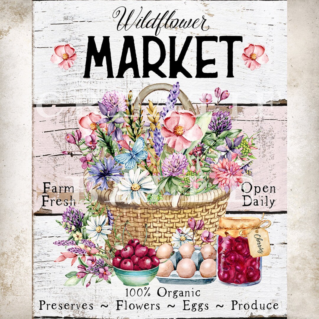 Wildflower Market Preserves Eggs Flowers Produce Shabby Chic - Etsy