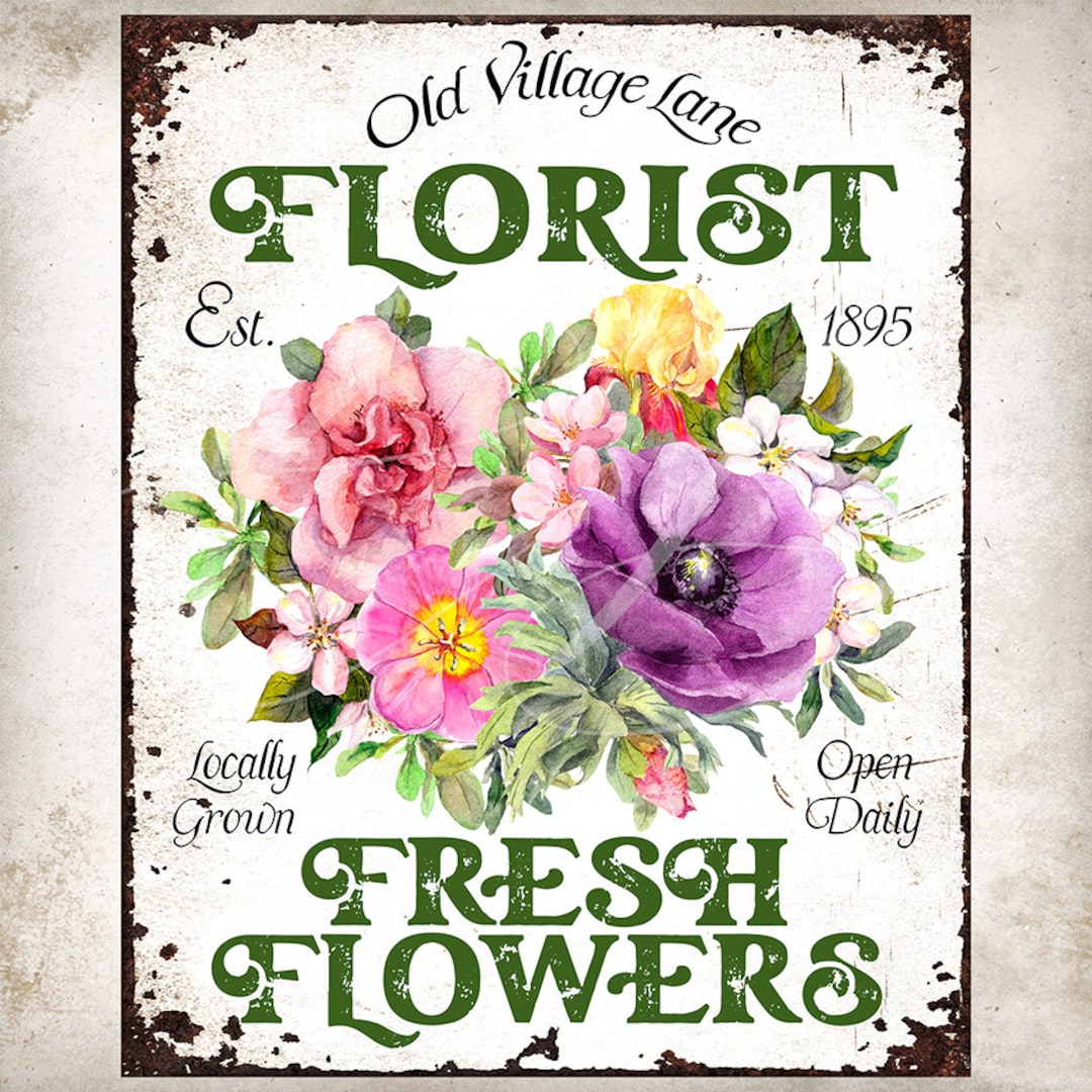 Vintage Rustic Florist Fresh Flowers DIY Sign Wreath Accent Farmhouse ...