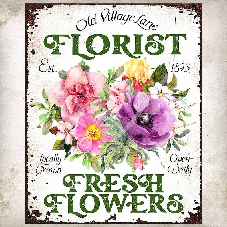 Vintage Rustic Florist Fresh Flowers DIY Sign Wreath Accent - Etsy