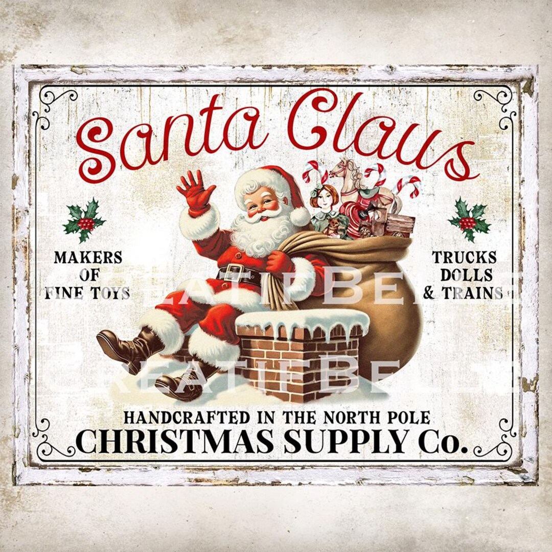 Vintage Retro Santa Claus Rustic Farmhouse Christmas DIY Wall Sign ...