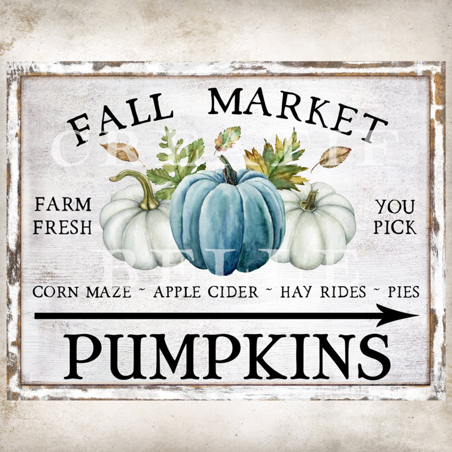 8.5x11 Plus 4 Inch Sq Fall Market Blue Pumpkin Sign Fall - Etsy