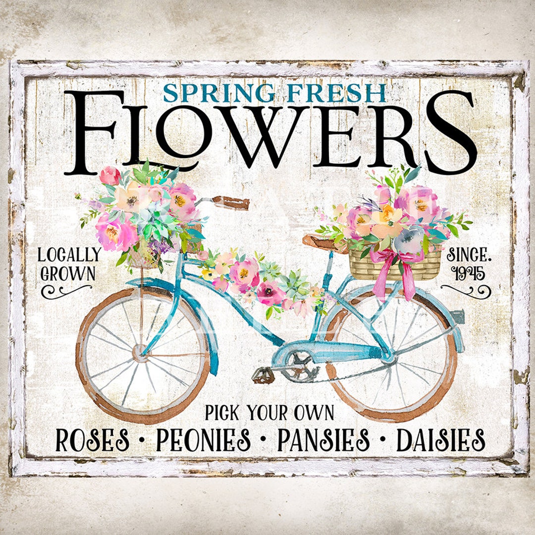 Shabby Chic Spring Flower Bicycle Farmhouse Spring Home Decor DIY Sign ...
