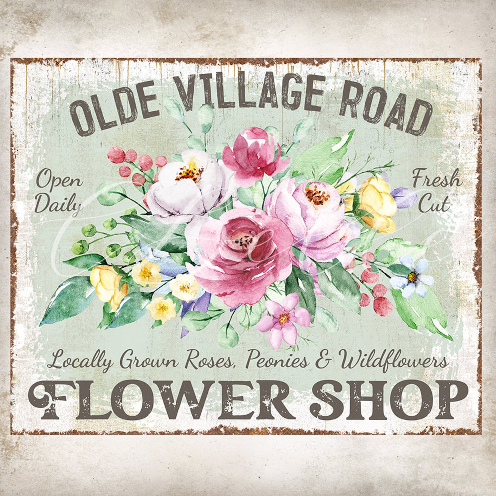 Vintage Shabby Chic Flower Shop Rustic Farmhouse Floral DIY Wall Sign ...