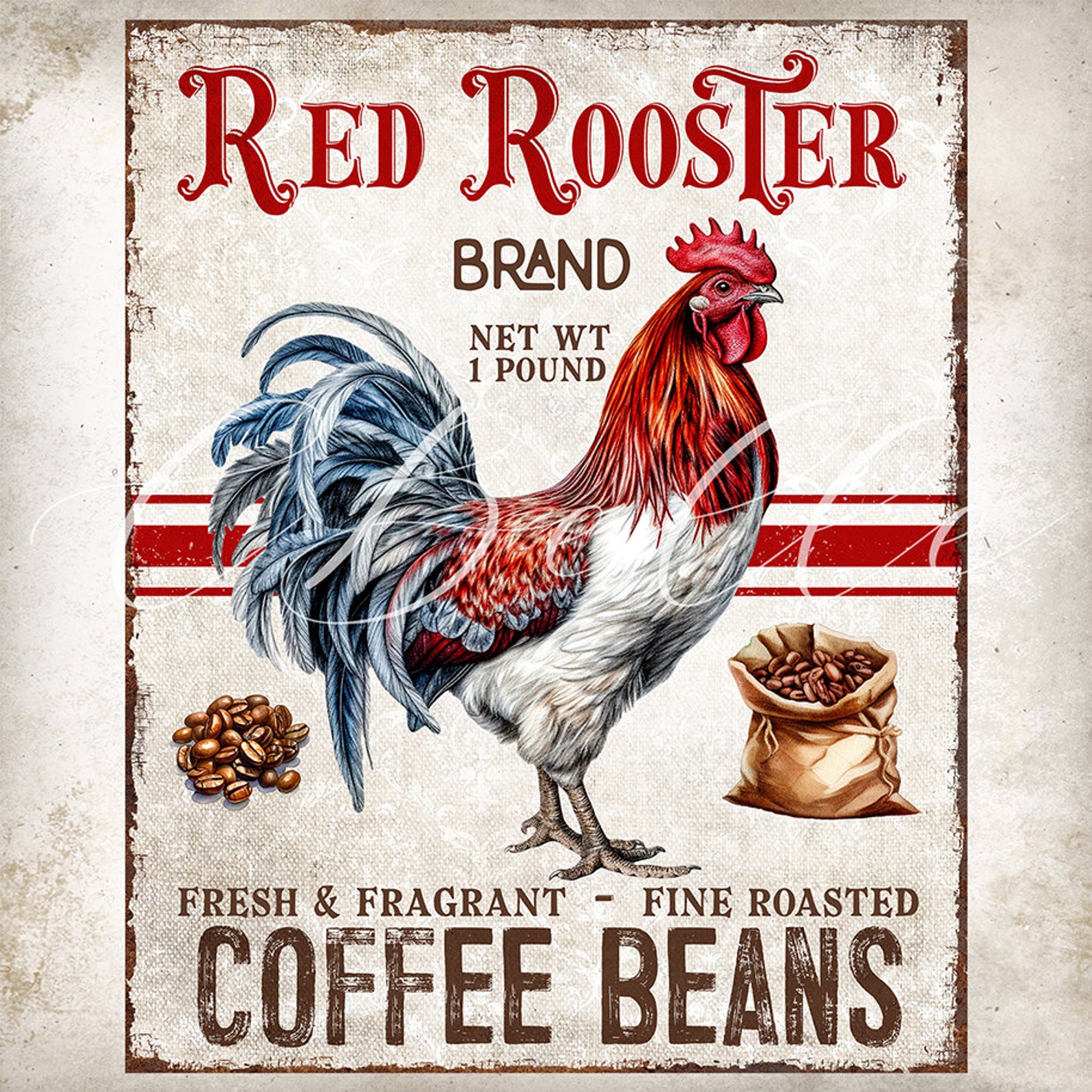 Vintage Rustic Rooster Coffee Printable Farmhouse Coffee DIY Kitchen ...