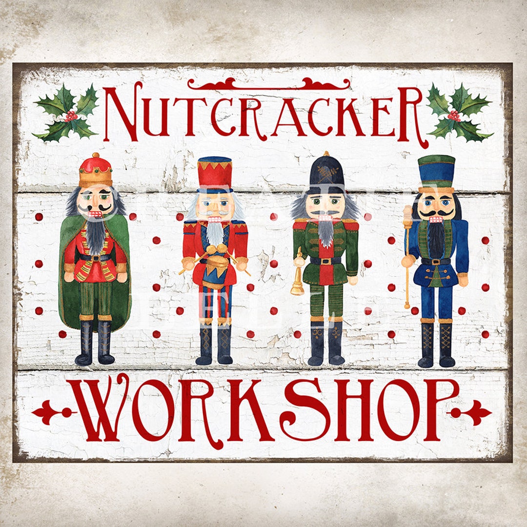 Christmas Nutcracker Workshop Farmhouse Holiday Home Decor DIY Sign Christmas Wreath Accent Tier ...