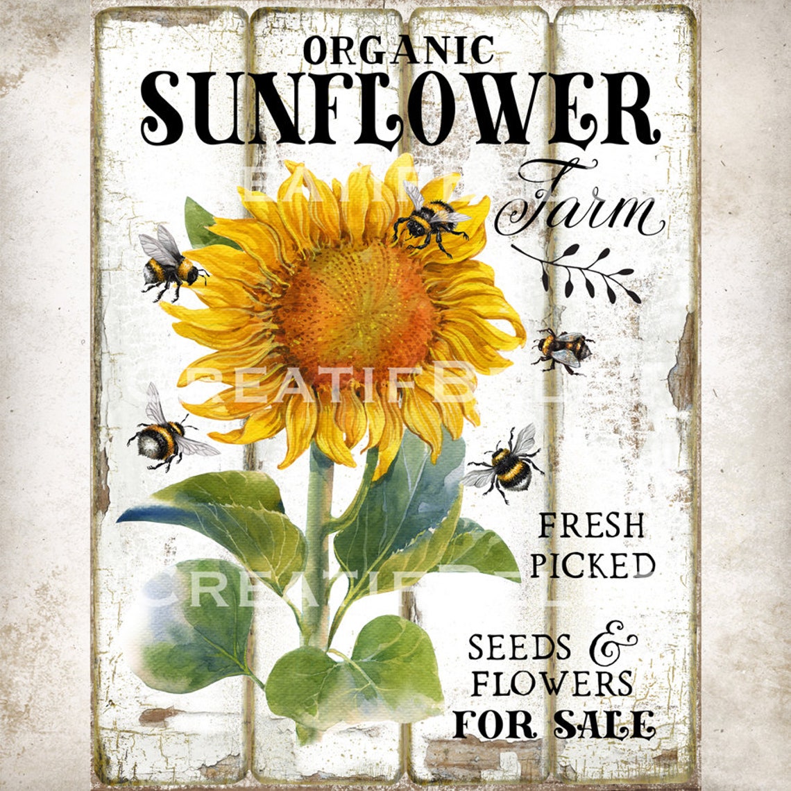 8.5x11inch PLUS 4x4inch Vintage Sunflower Sign Sunflower | Etsy