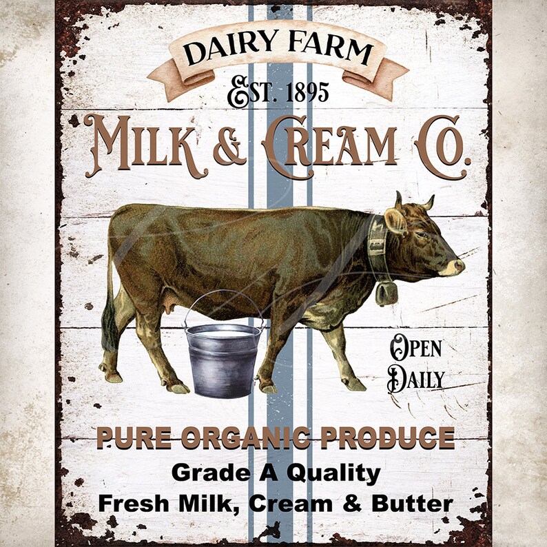 Vintage Old Style Dairy Farm Milk & Cream Co Rustic Country Farmhouse ...