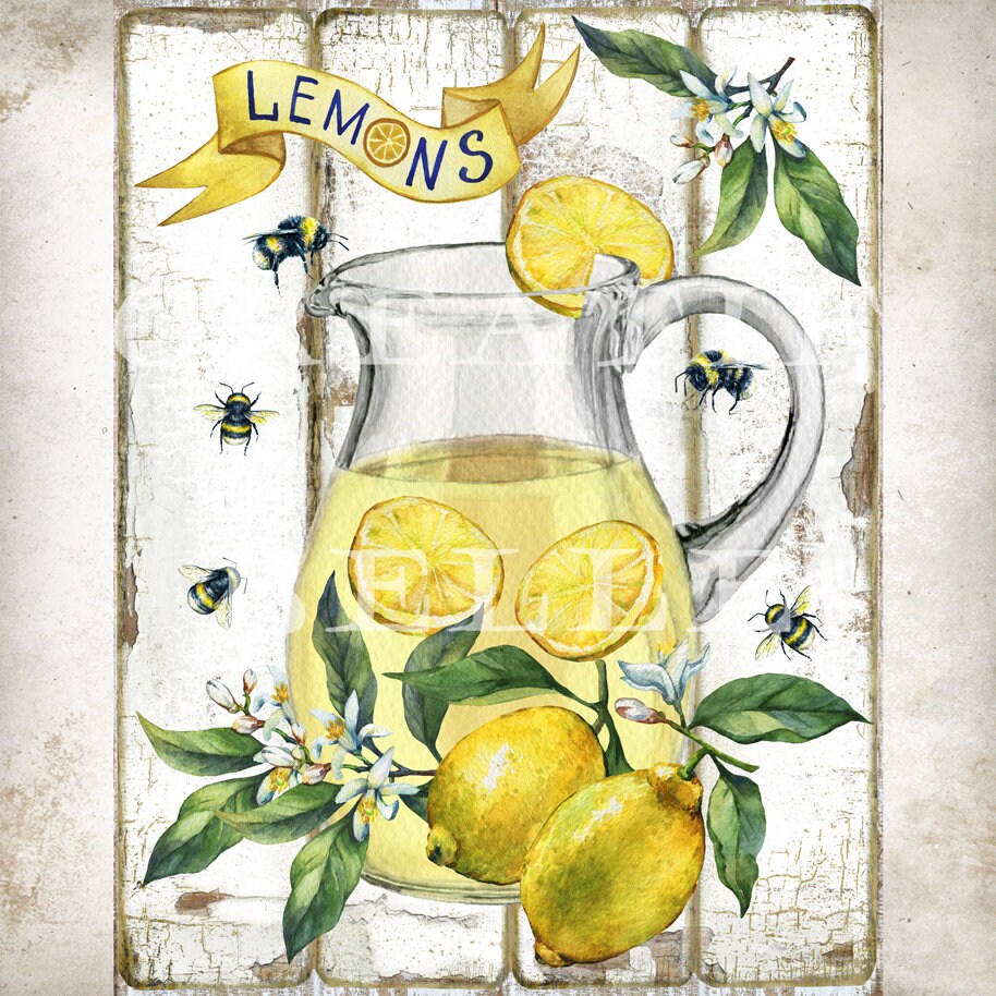 Farmhouse Home Decor and Print Grunge Wood Background Farm Fresh Lemons ...