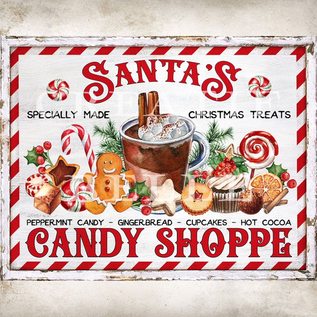 Christmas Candy Shop DIY Sign Sweets Gingerbread Cupcakes Hot Cocoa ...