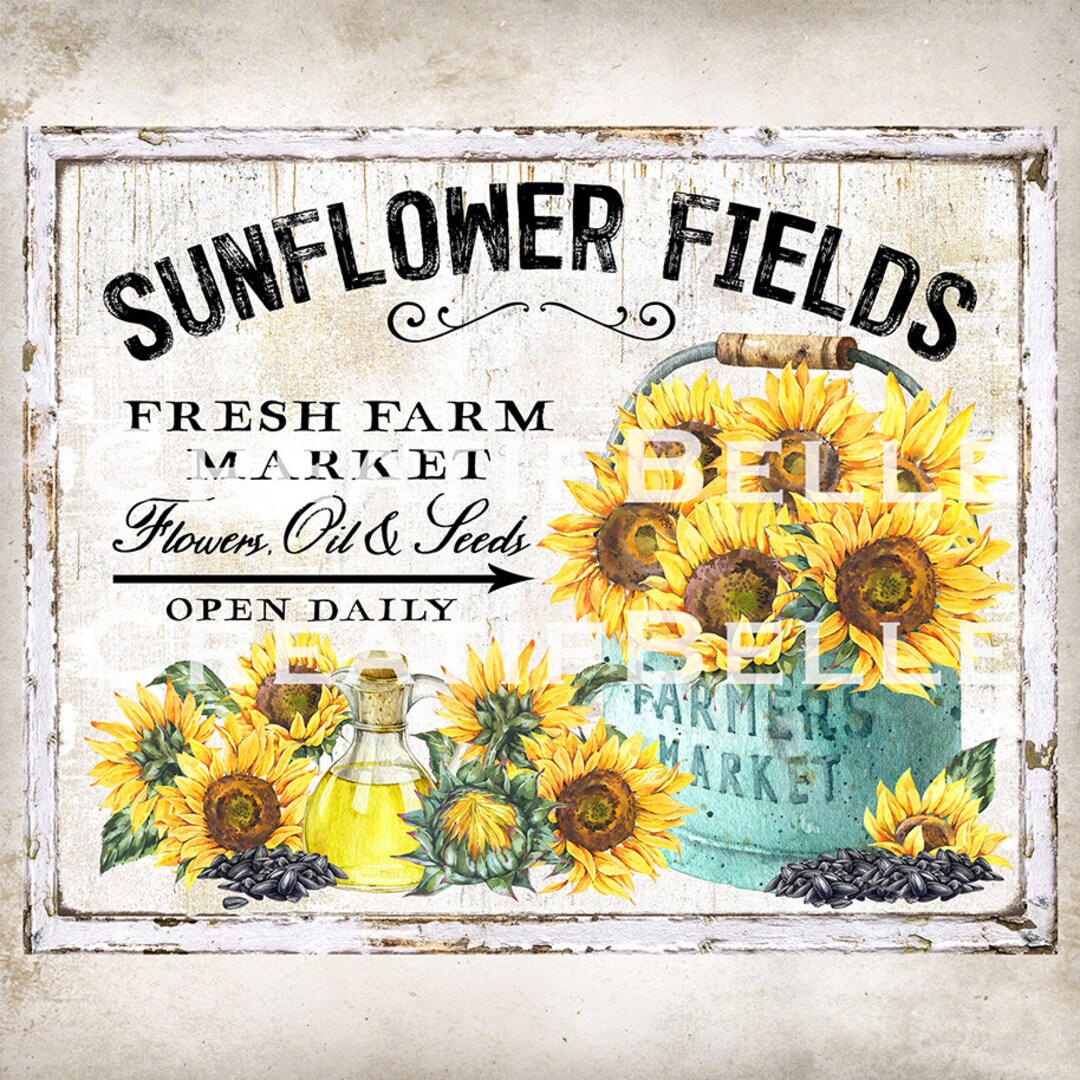 Vintage Rustic Sunflower Fields Country Farmhouse Kitchen DIY Wall Sign ...