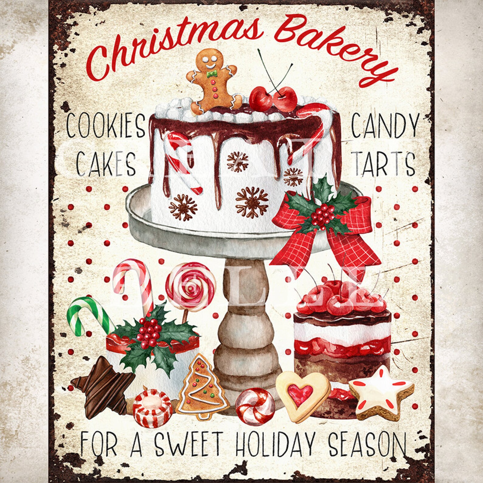 Retro Christmas Bakery Sign Christmas Cakes Cookies Tarts | Etsy