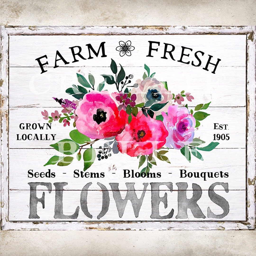 Farm Fresh Flowers, Modern Farmhouse Flower Wall Sign, DIY Sign, Tiered ...