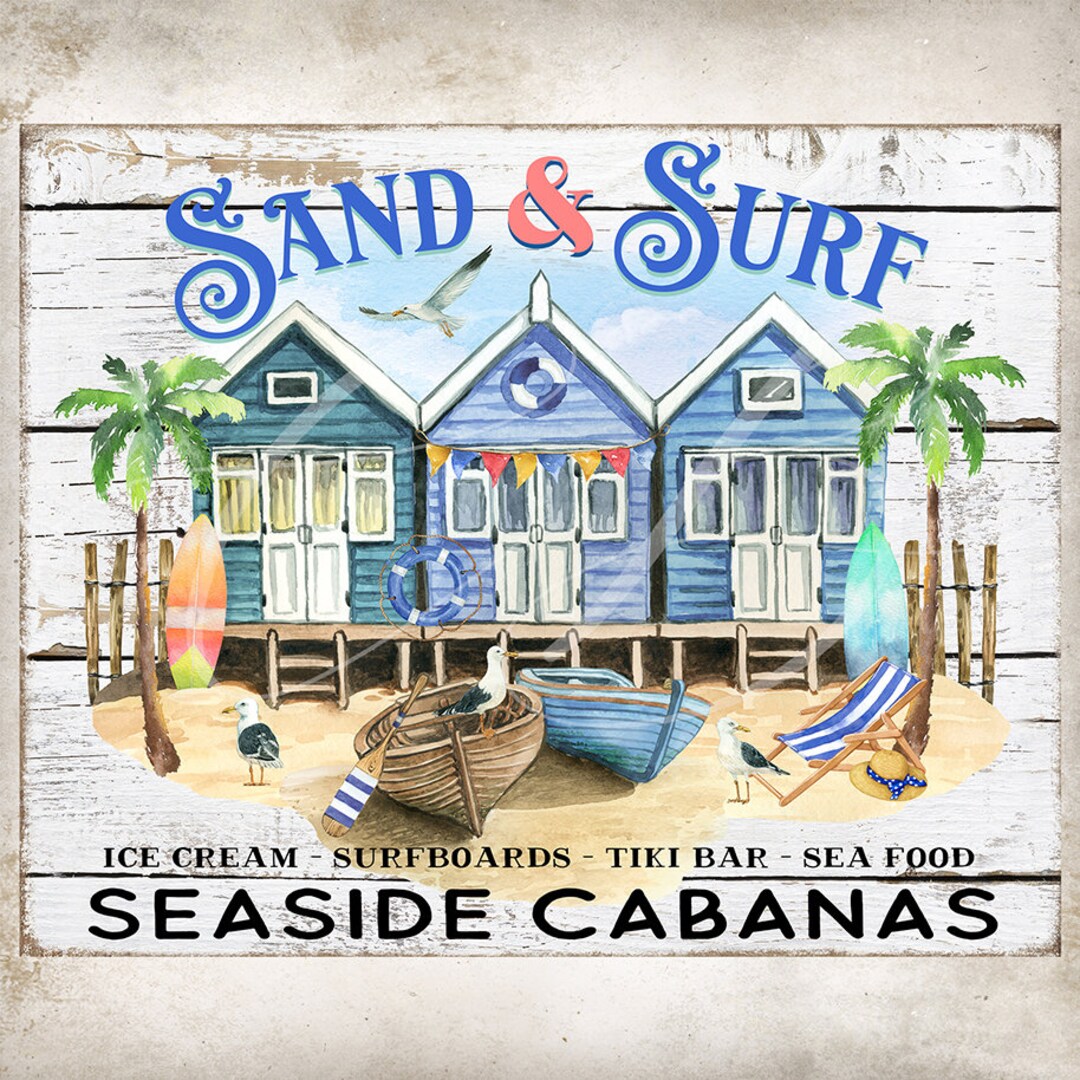 Tropical Beach Cabanas Coastal Farmhouse Home Decor DIY Sign Summer ...