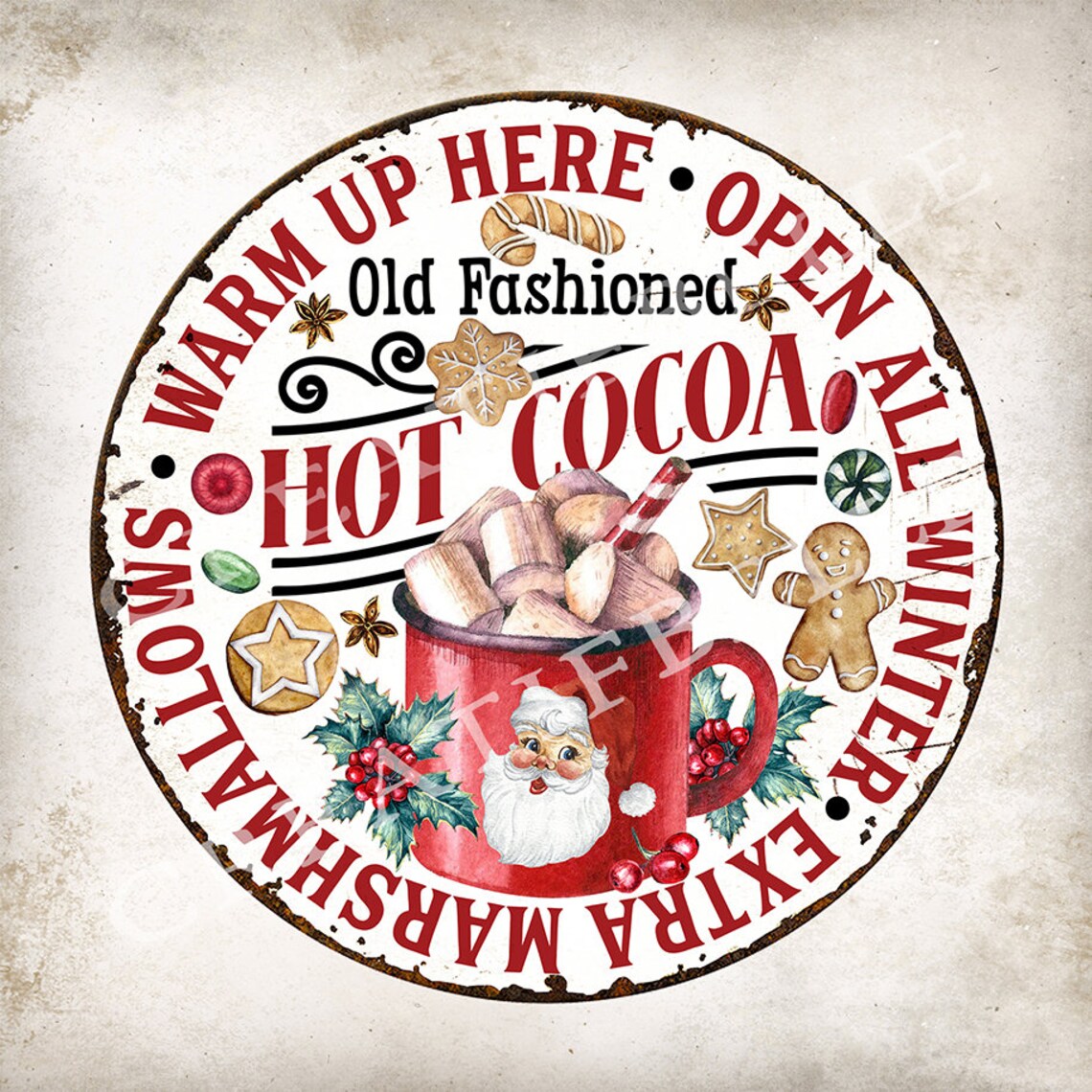 8 Inch Hot Cocoa Circle DIY Christmas Round Door Hanger Sign - Etsy