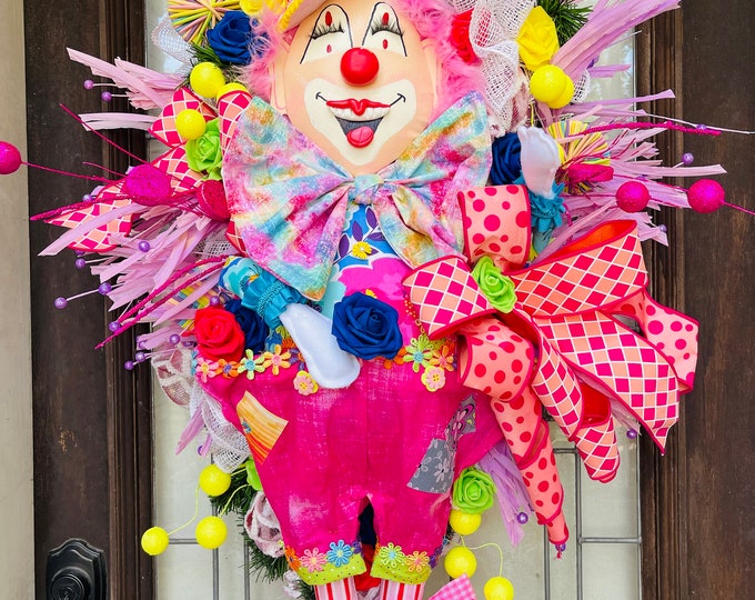 Summer Wreath, Clown Wreath, Spring Wreath, Everyday Wreath - Etsy