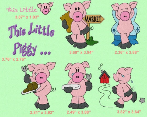 25 This Little Piggy Nursery Rhyme Embroidery Designs With - Etsy