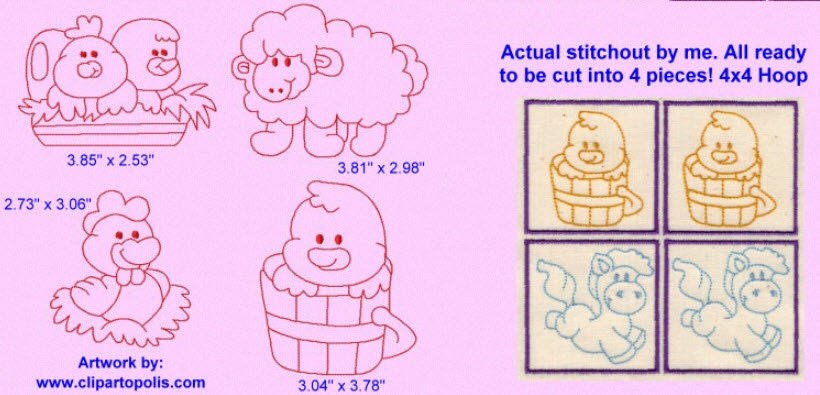 12 Redwork Farm Animals 4x4 With a Memory Matching Game | Etsy