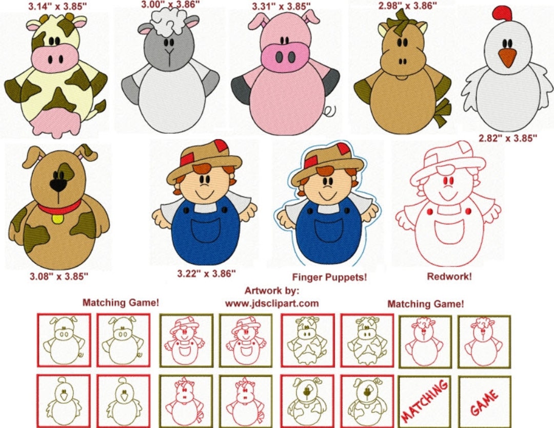 25 Roly Poly Farm Embroidery Design Files With Finger Puppets & Memory ...