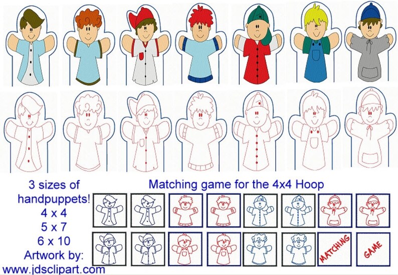 46 Boy Hand Puppets Embroidery Design Files 4x4, 5x7, 6x10 With Memory ...