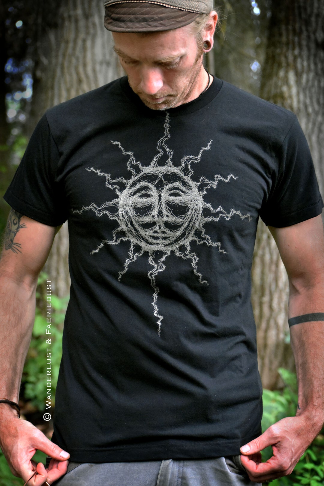 Mens SUN Shirt, Sun God Unique Handprinted Unisex Tshirt, Handdrawn ...