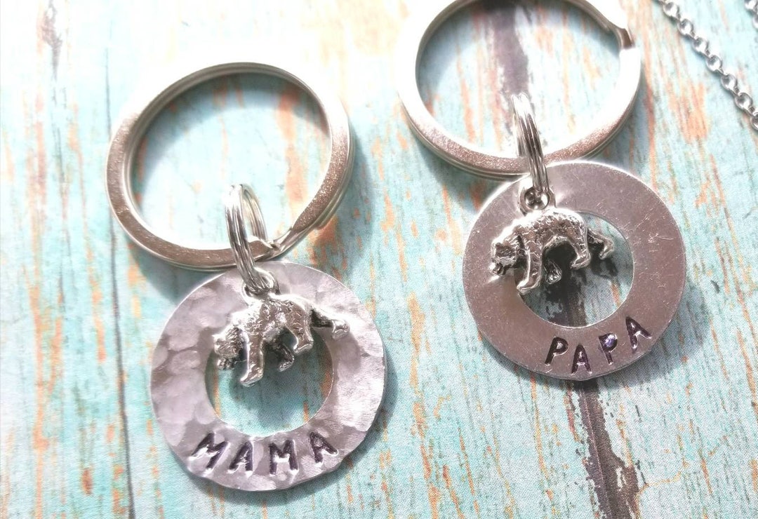 Stamped Mama Bear Keychain: Aluminum Mom Gift - Etsy
