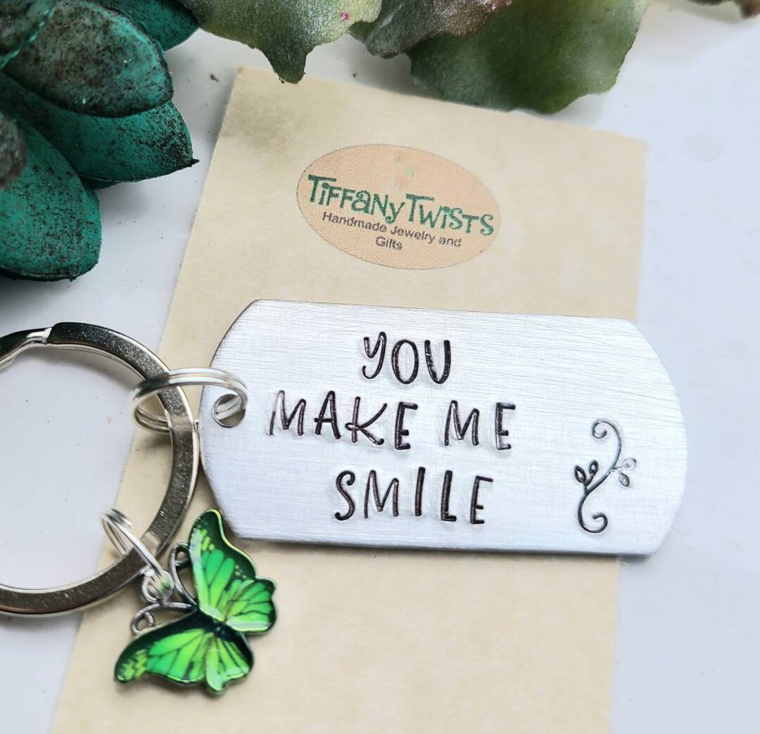 You Make Me Smile Keychain: Aluminum Dog Tag With Butterfly Charm - Etsy