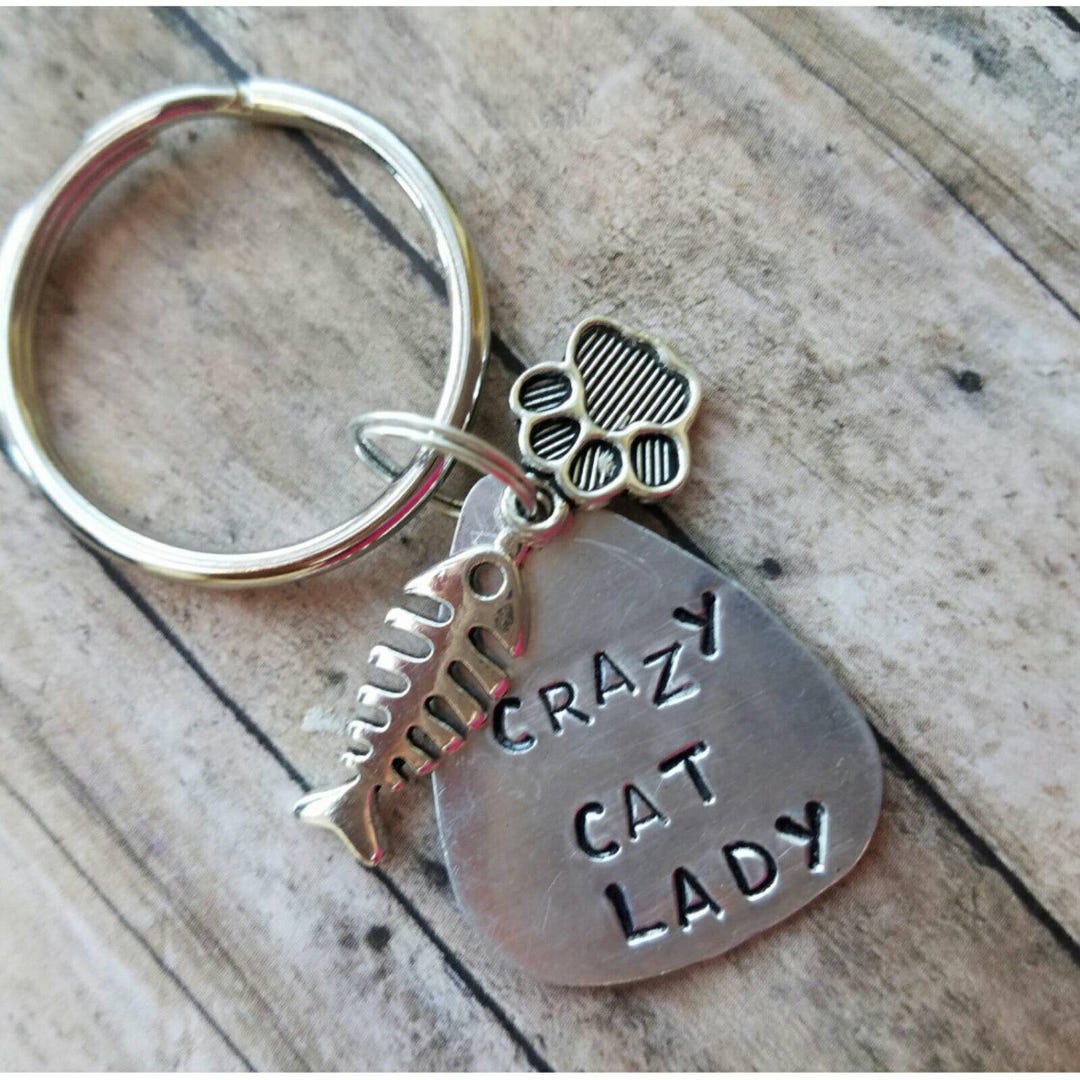 Crazy Cat Lady-sleutelhanger: handgemaakte gestempelde bedel, cadeau ...