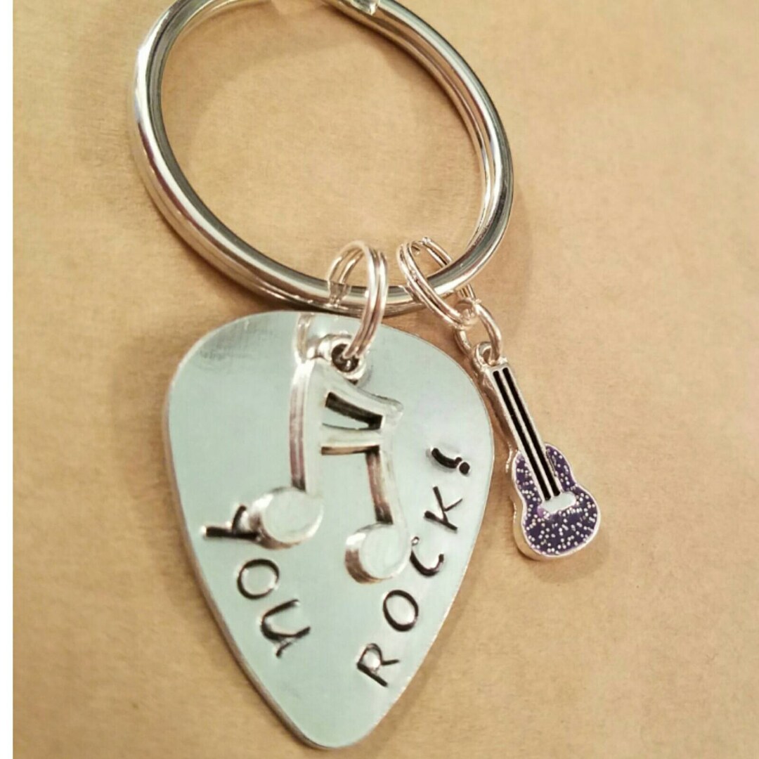 You Rock Graduation Keychain: Hand Stamped Guitar Pick, Grad Gift - Etsy