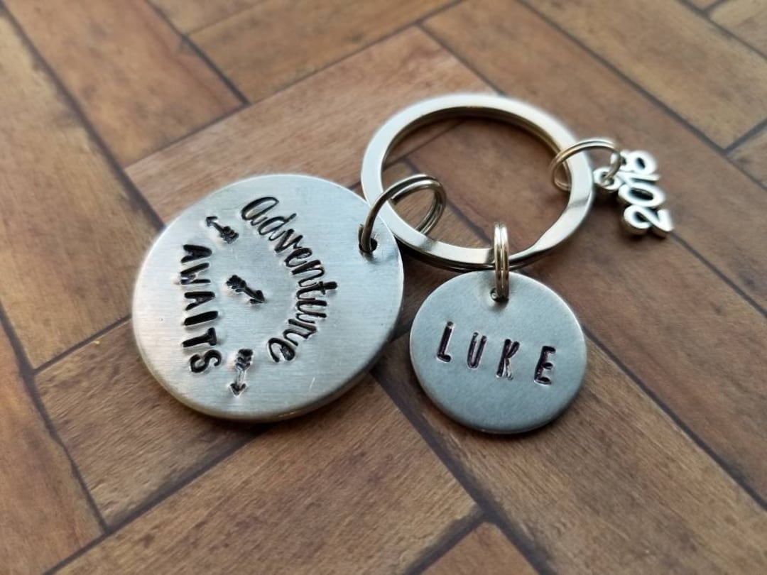 Adventure Awaits Keychain, Personalized Graduation, Inspirational ...