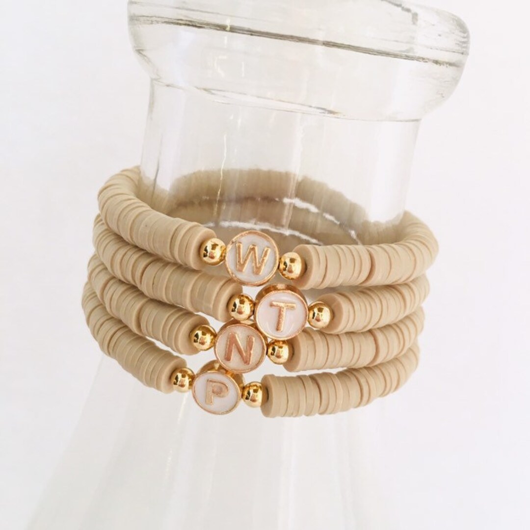 Enamel Initial and Vinyl Disc Stretch Bracelet, Custom Bracelet, Letter ...