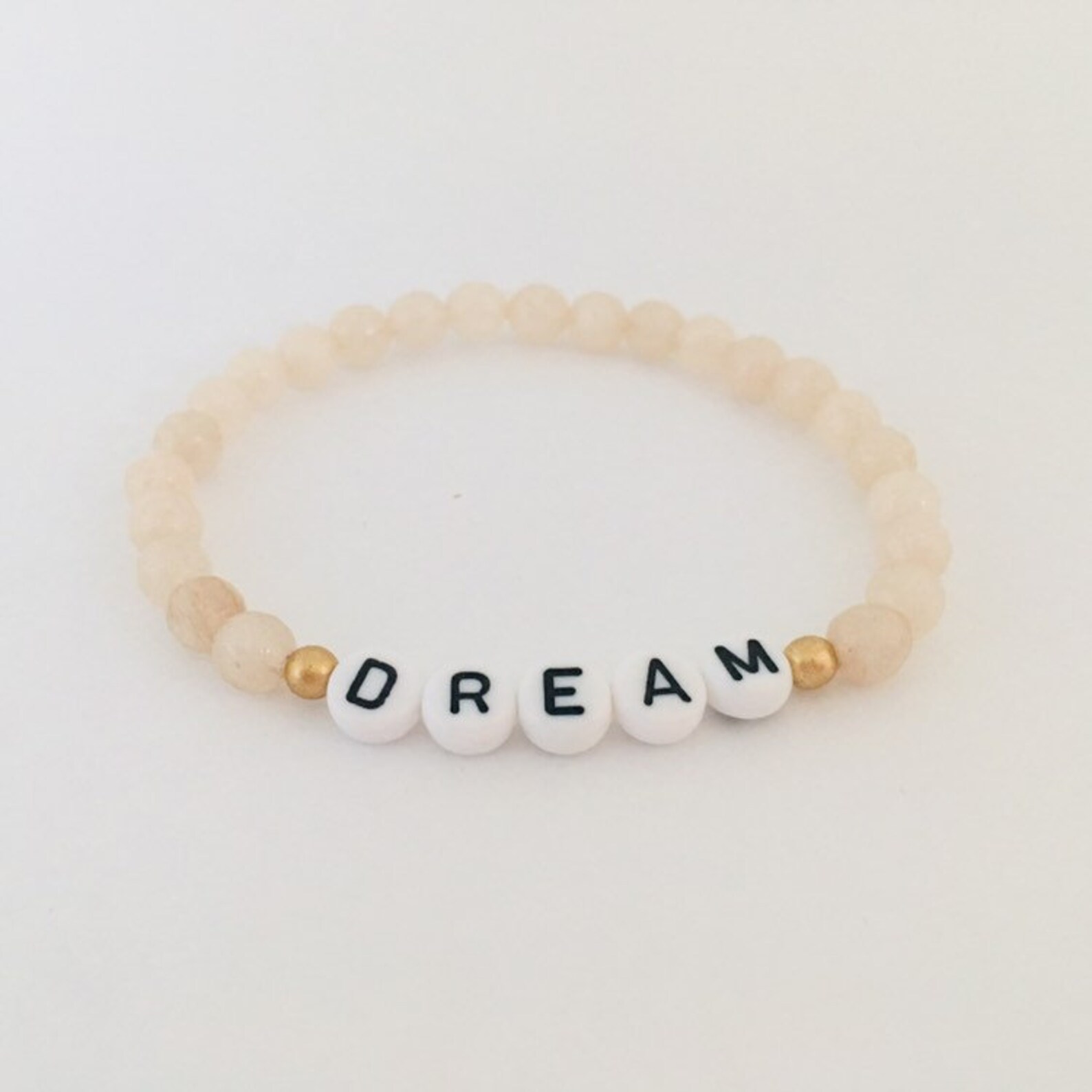 Custom Word Jade Bracelet Beige Jade Stretch Bracelet | Etsy
